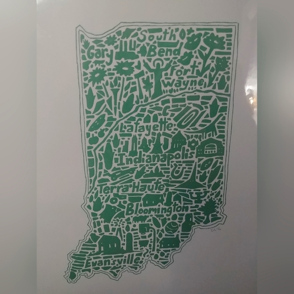 Art | Indiana State Map Art Cities Landmarks Green 85x11 Inches | Poshmark